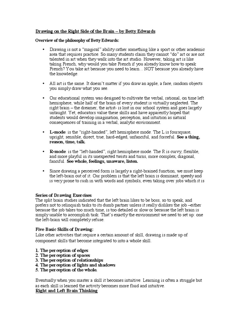 Drawing on the Right Side of the Brain: Shifting to a Visual Perceptual ...