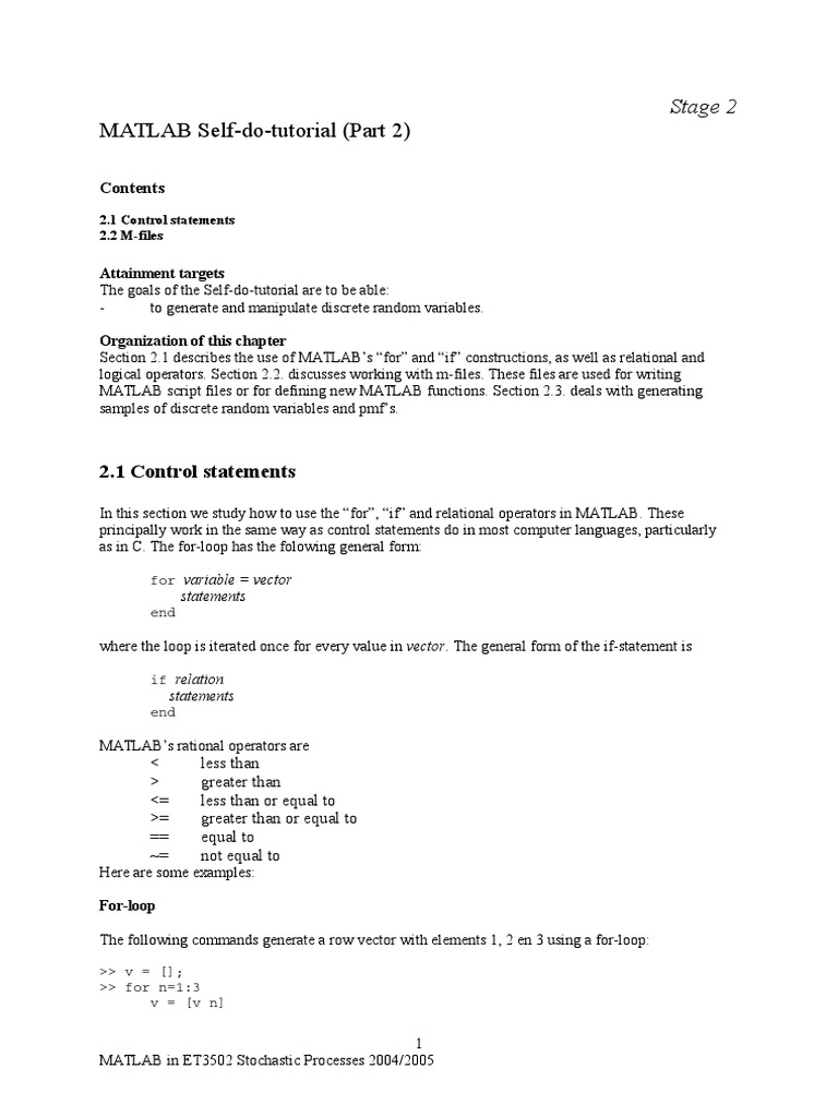 MATLAB Self-Do-Tutorial (Part 2) : Stage 2 | PDF | Matlab | Function ...