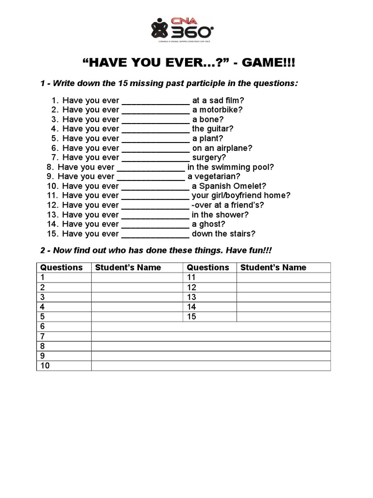 "HAVE YOU EVER... ?" - GAME!!!: 1 - Write Down The 15 Missing Past ...