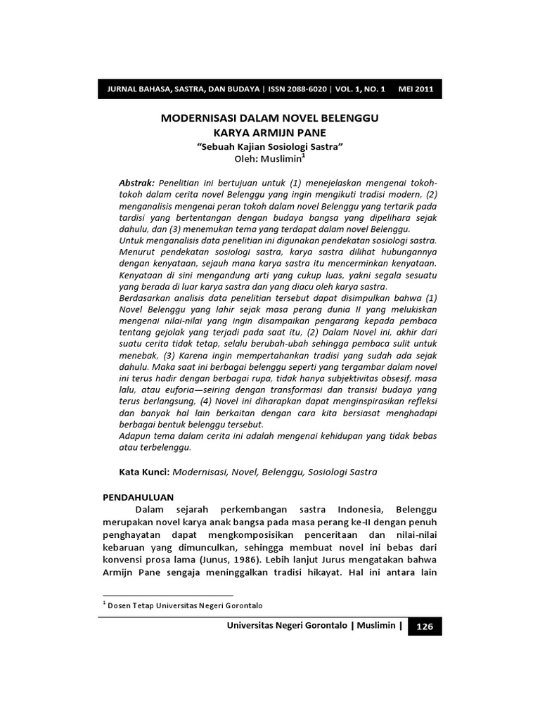 Modernisasi Dalam Novel Belenggu Karya Armijn Pane Sebuah Kajian Sosiologi Sastra | PDF