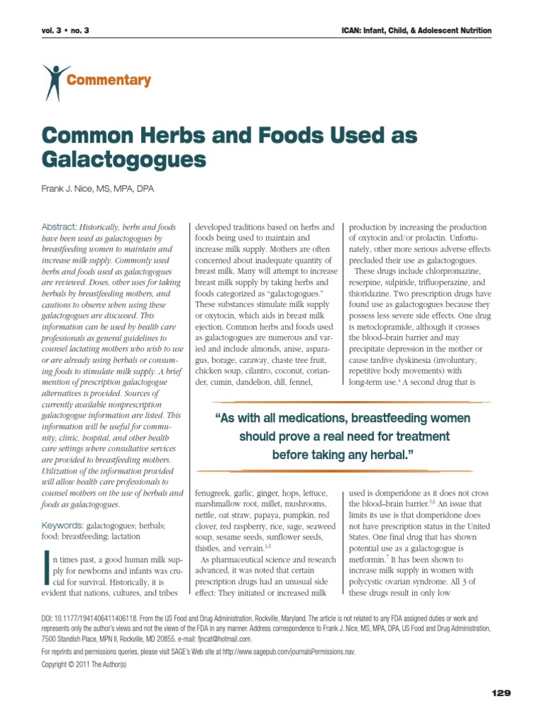 Common Herbs and Foods Used As Galactogogues PDF | PDF | Breastfeeding ...