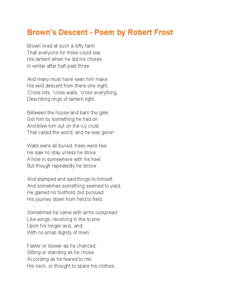 Brown's Descent - Poem by Robert Frost | PDF