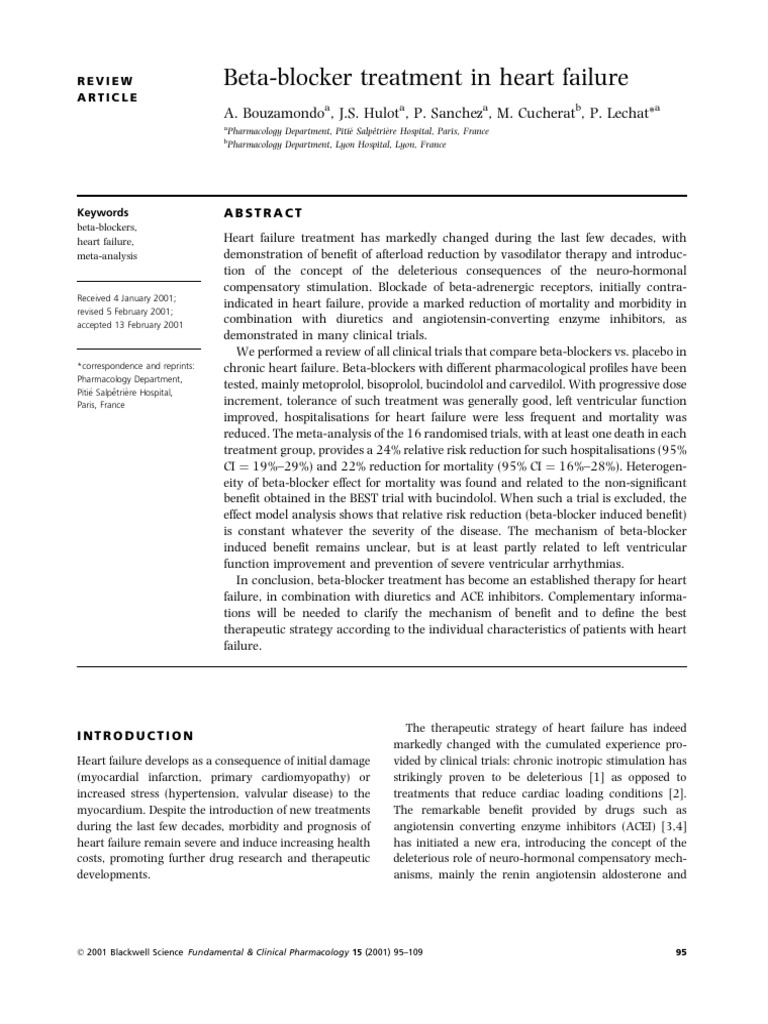 Beta-Blocker Treatment in Heart Failure | PDF | Ejection Fraction ...