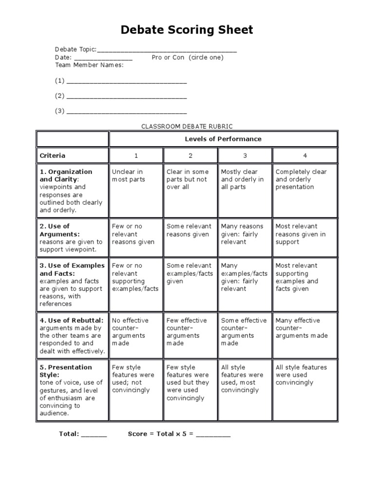 Debate Scoring Sheet 1 | PDF