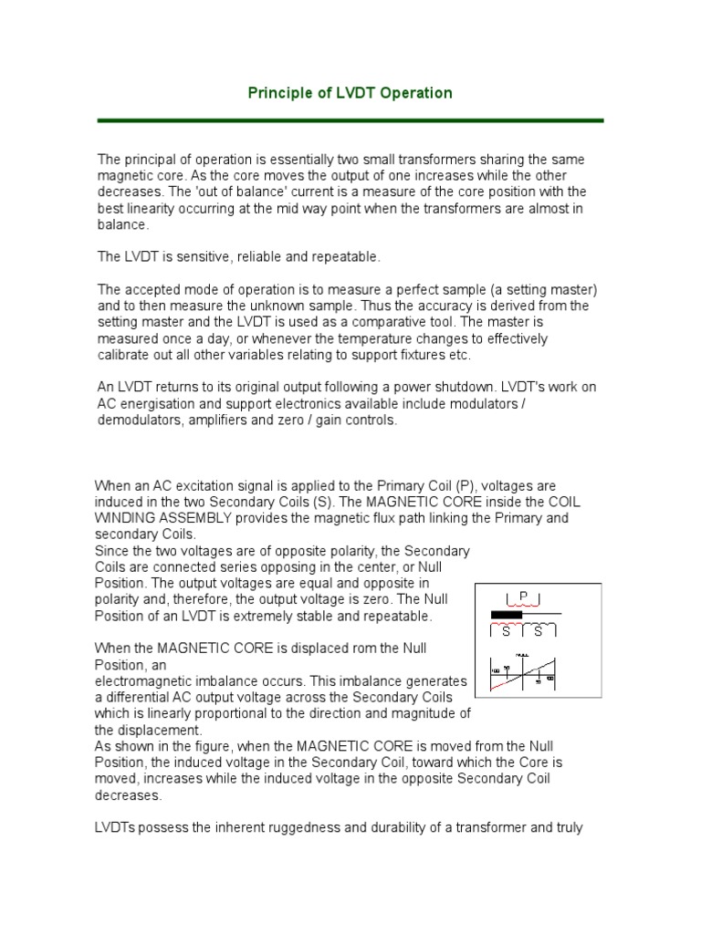 Principle of LVDT Operation | PDF | Transformer | Inductor