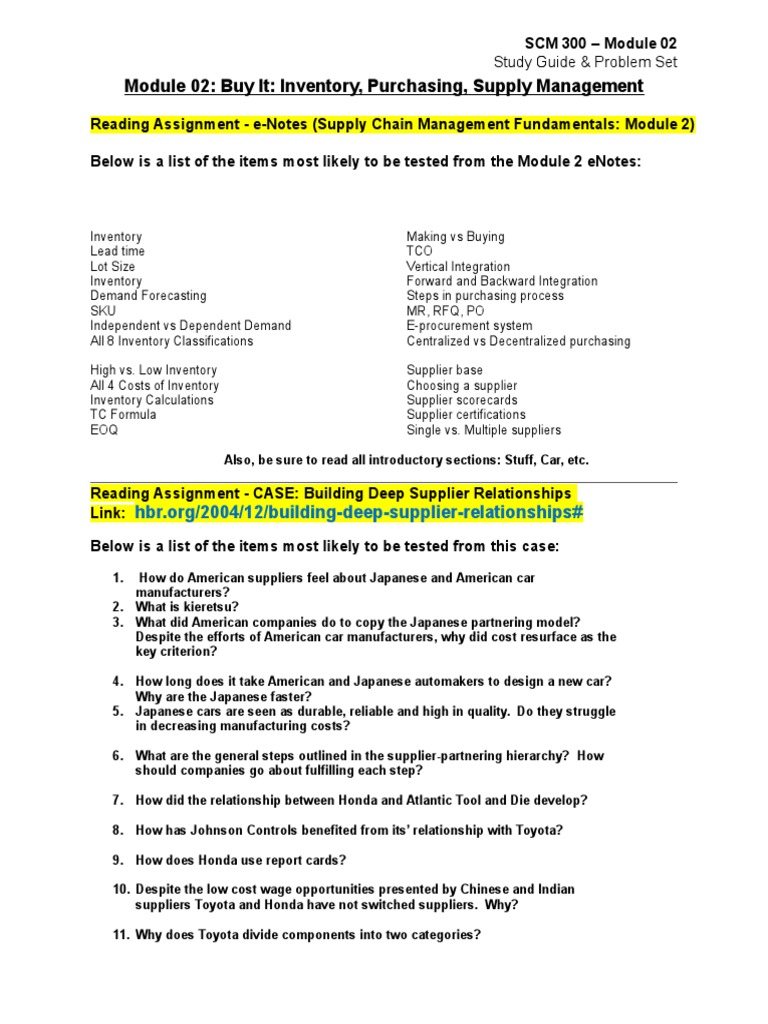 SCM 300 Exam 2 Study Guide | PDF | Inventory | Supply Chain