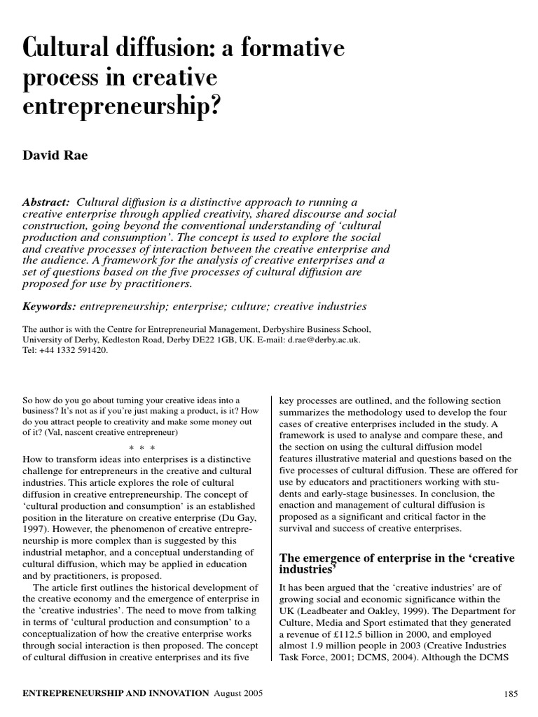 Creative Entrepreneurship in Cultural Diffusion | PDF ...