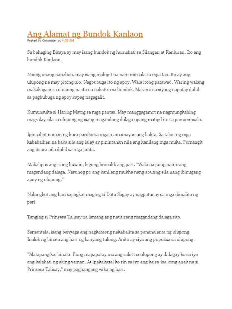 Ang Alamat NG Bundok Kanlaon | PDF