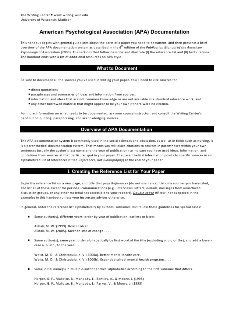 American Psychological Association (APA) Documentation | PDF | Citation ...