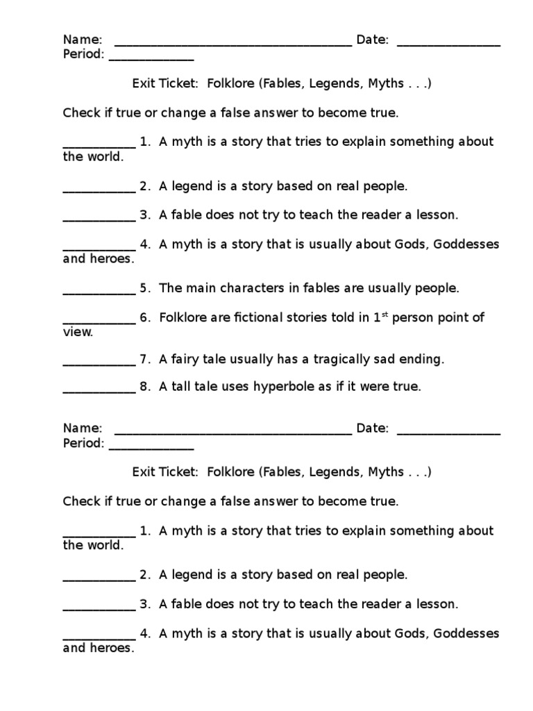 Folklore Exit Ticket | PDF