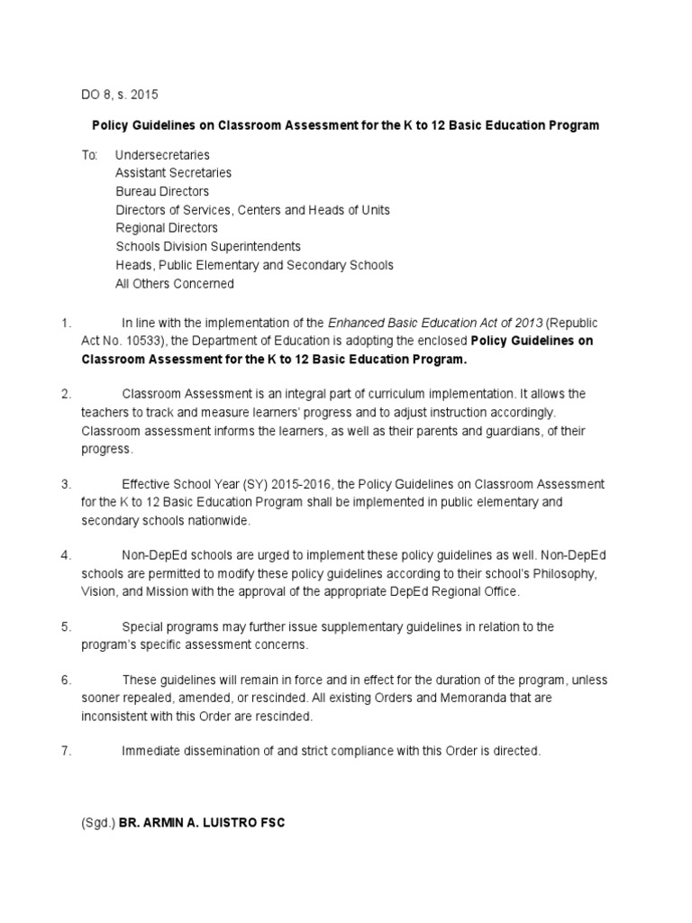 Deped Order 8 | PDF | Educational Assessment | Philippines