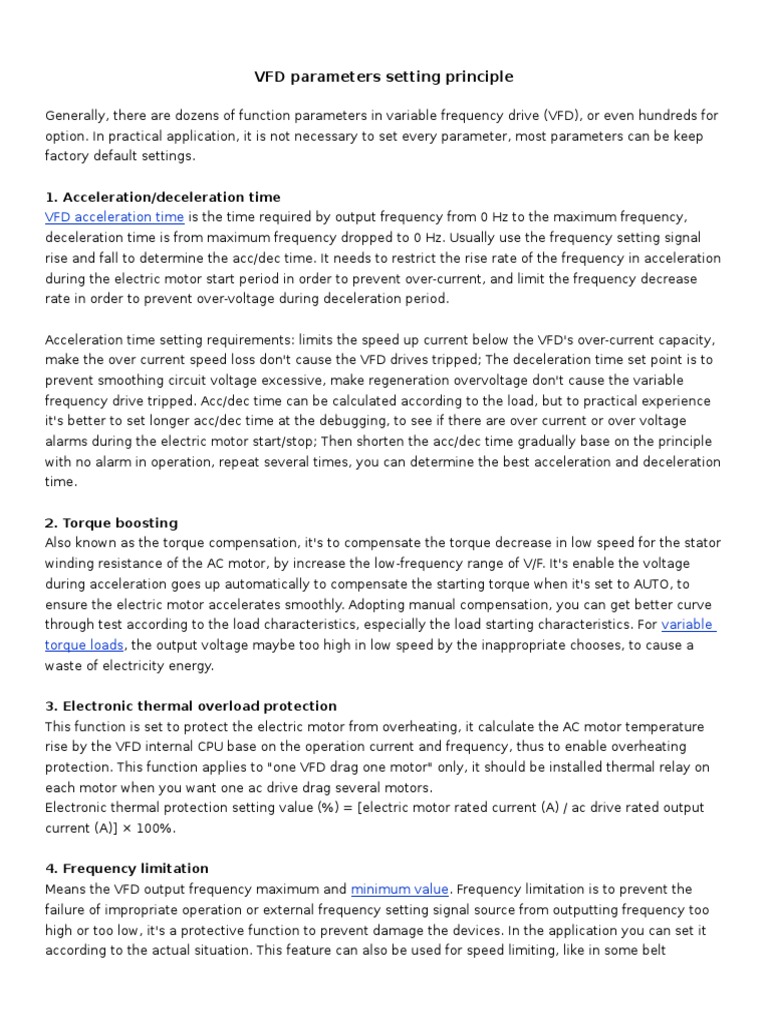 VFD Parameters Setting Principle | PDF | Electric Motor | Electrical ...