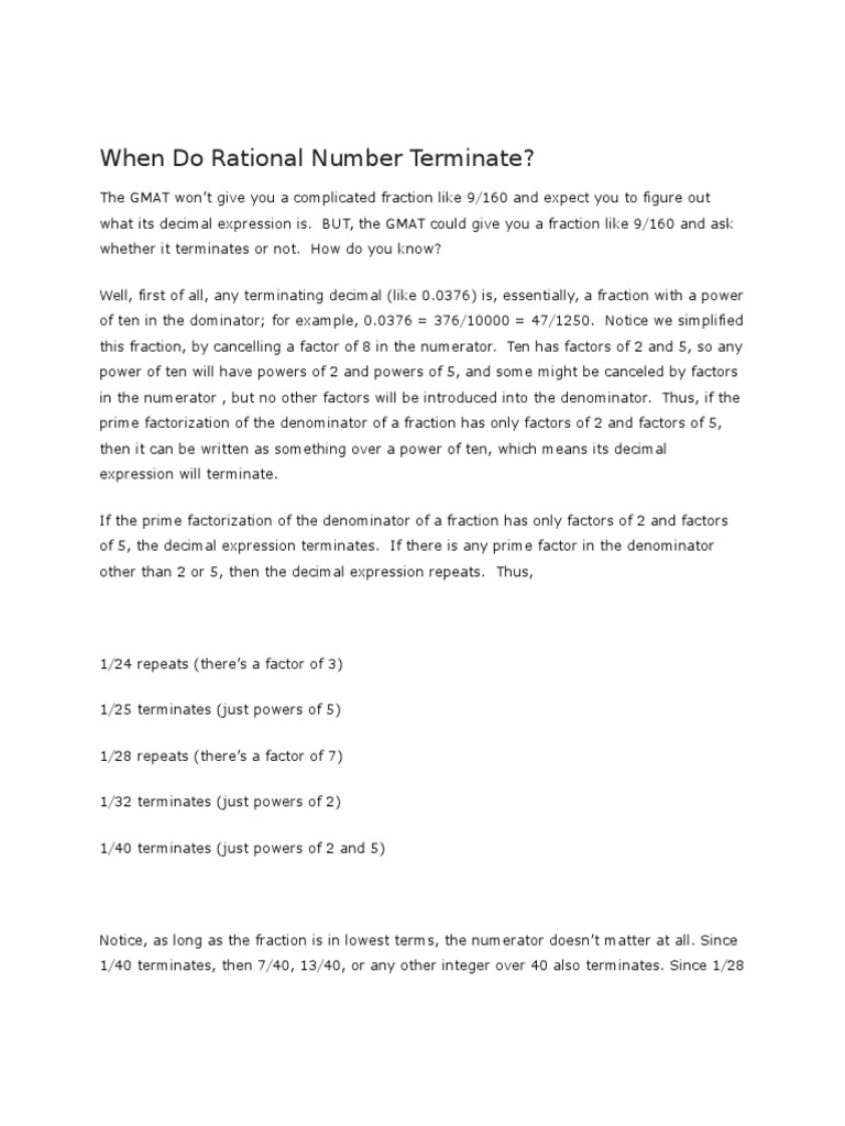 When Do Rational Number Terminate | PDF | Fraction (Mathematics) | Numbers