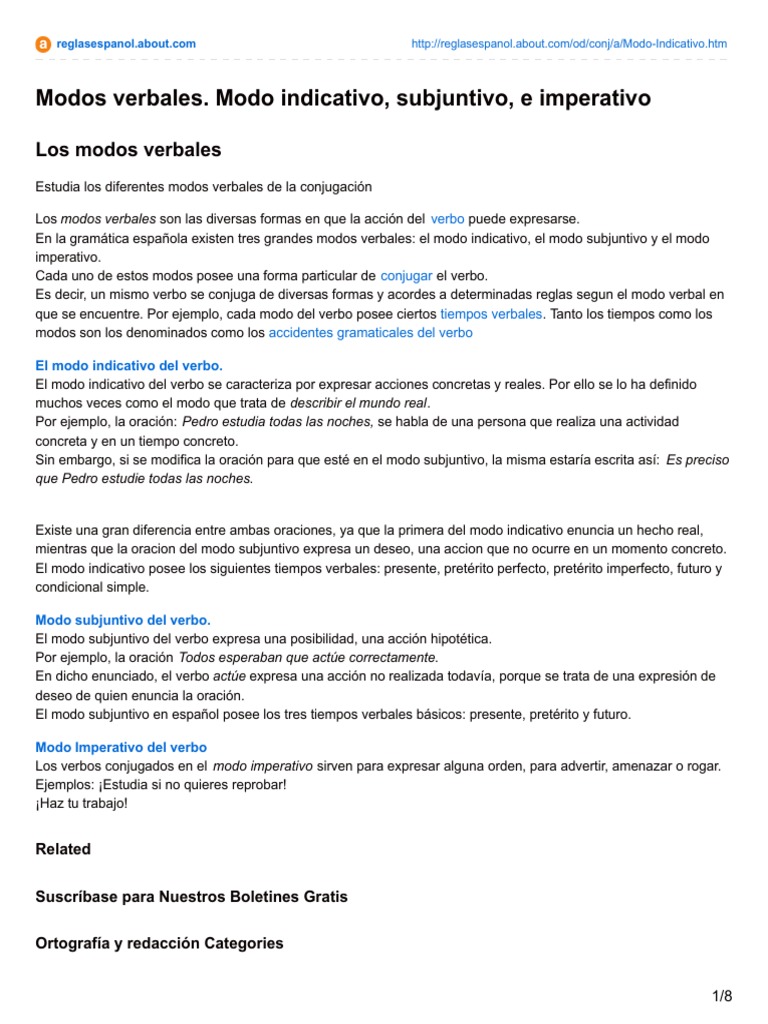 Modos Verbales: Indicativo, Subjuntivo, Imperativo | PDF | Verbo ...