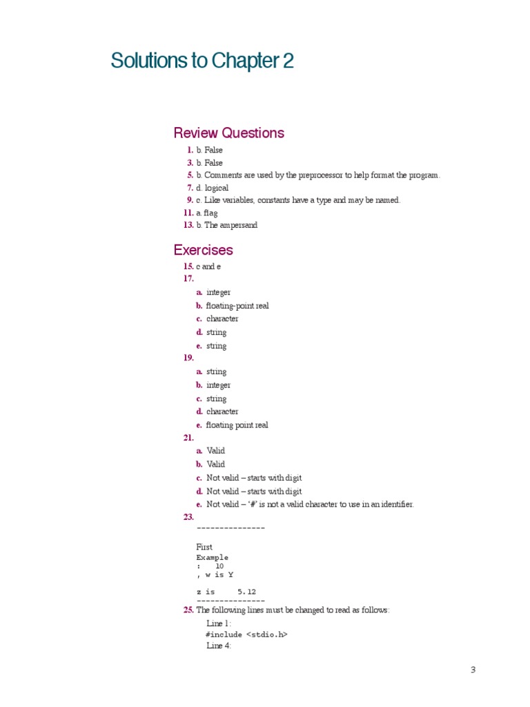 Solutions and Programs for Chapter 2 Exercises and Problems | PDF