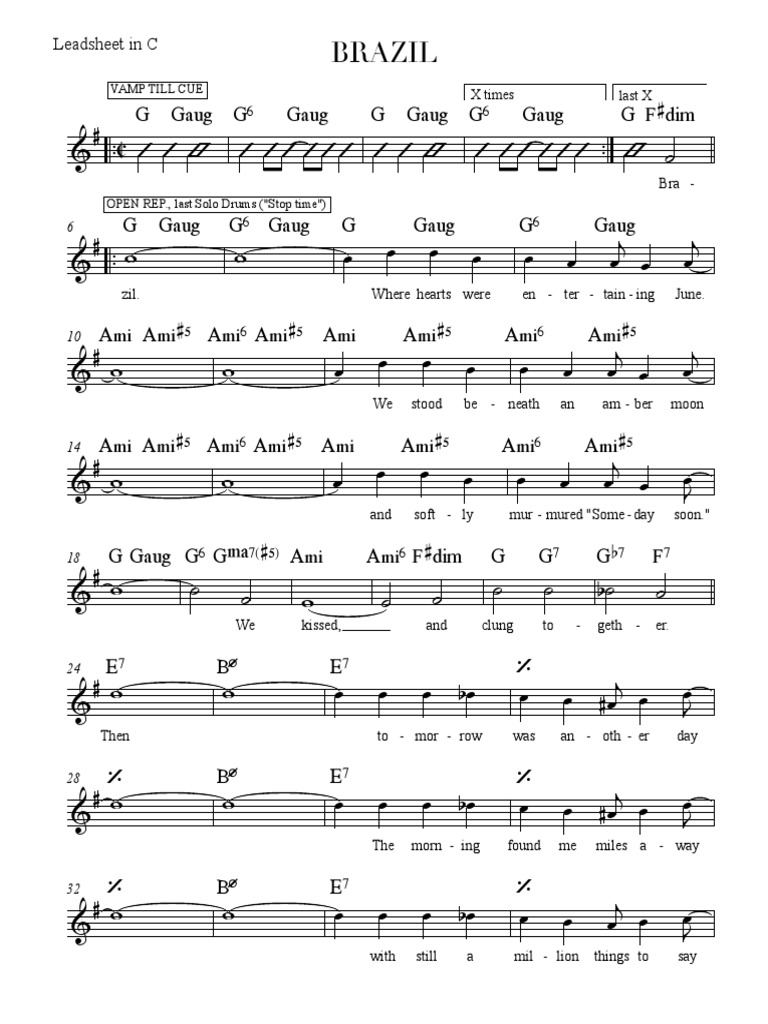 65 - Brazil Leadsheet in C | PDF | Home & Garden