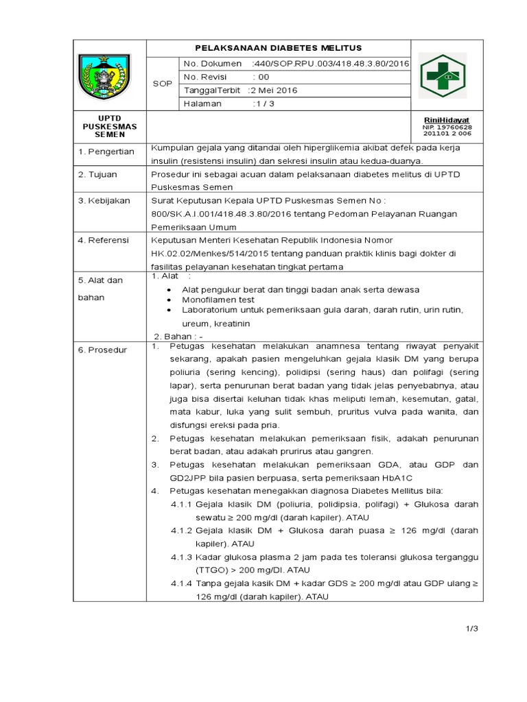 Sop Diabetes Melitus | PDF
