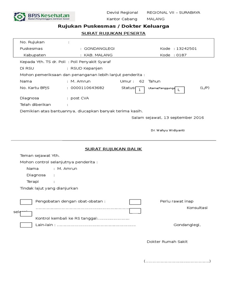 Surat Rujukan BPJS dan Status Tanggungan | PDF