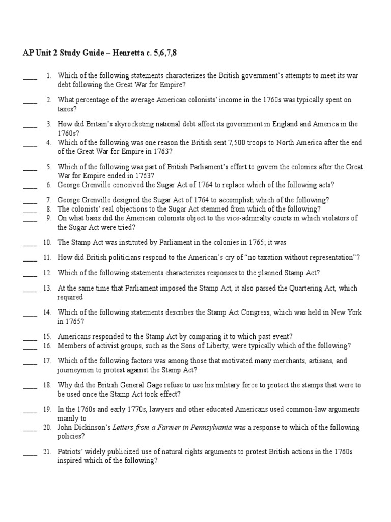 Unit 2 Study Guide 2015-2 | American Revolutionary War | American ...