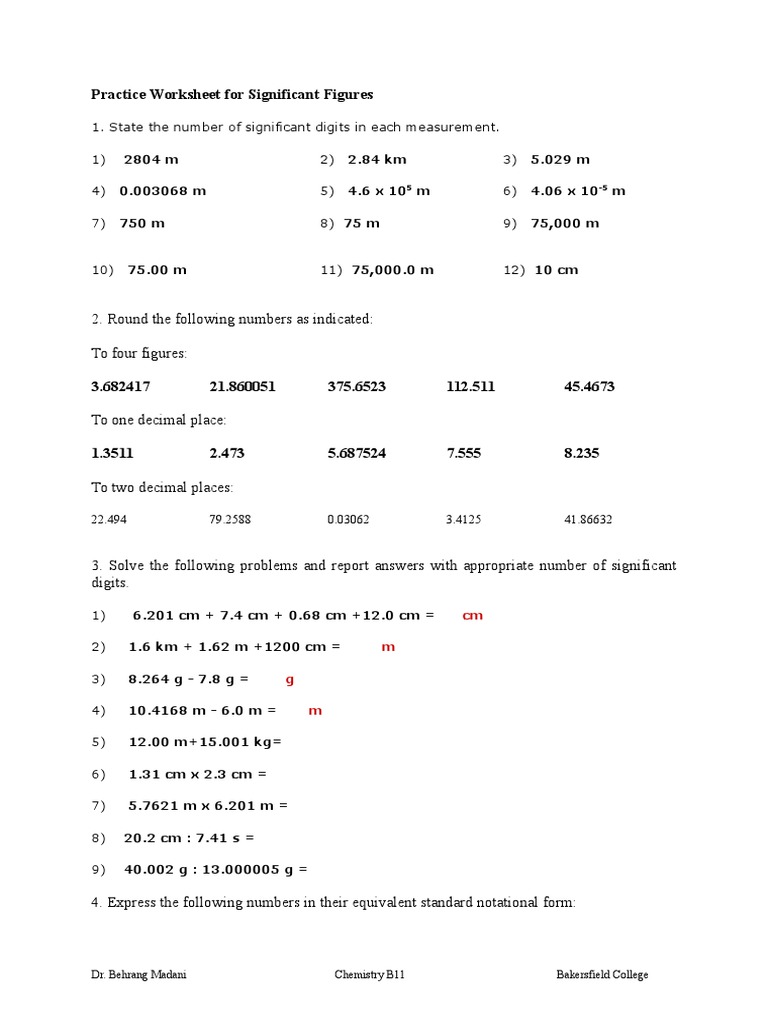 Problem Set 1 Significant Figures Answer Sheet | PDF | Significant ...
