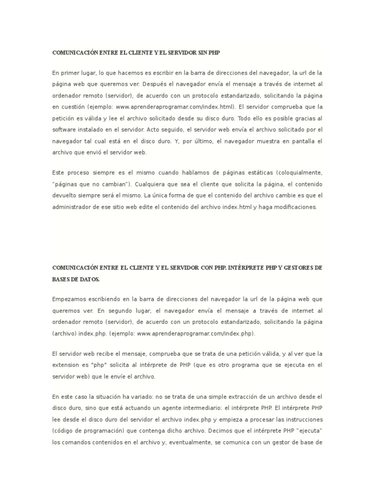 Comunicación Entre El Cliente y El Servidor Sin PHP | PDF | Servidor web | Internet y web