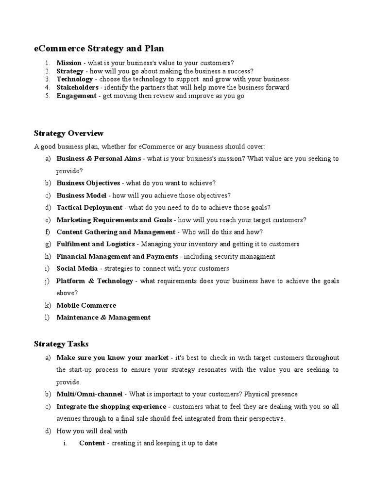 ECommerce Business Plan and Strategy | PDF | Strategic Management | E ...