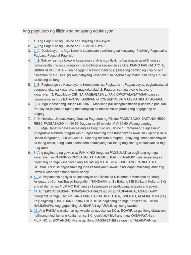 Ang Pagtuturo NG Filipino Sa Batayang Edukasyon | PDF