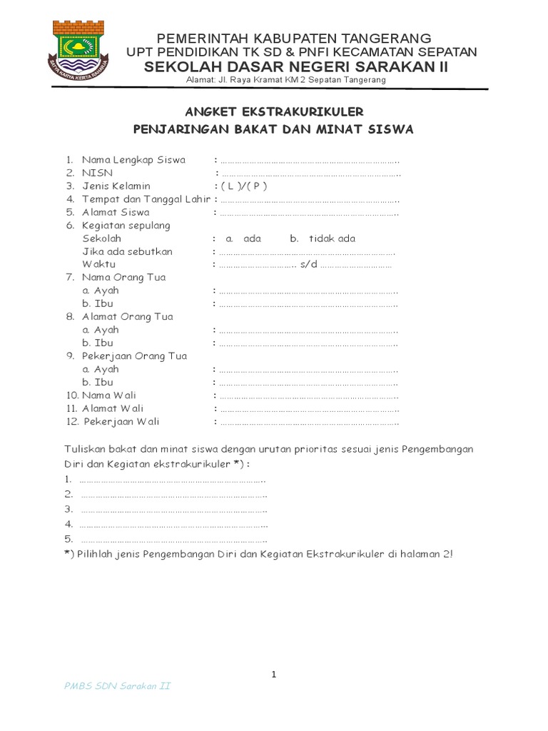 Angket Ekskul Bakat Minat | PDF