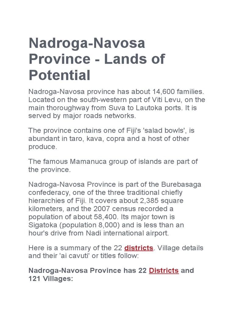 Nadroga-Navosa Province - Lands of Potential | Download Free PDF | Fiji