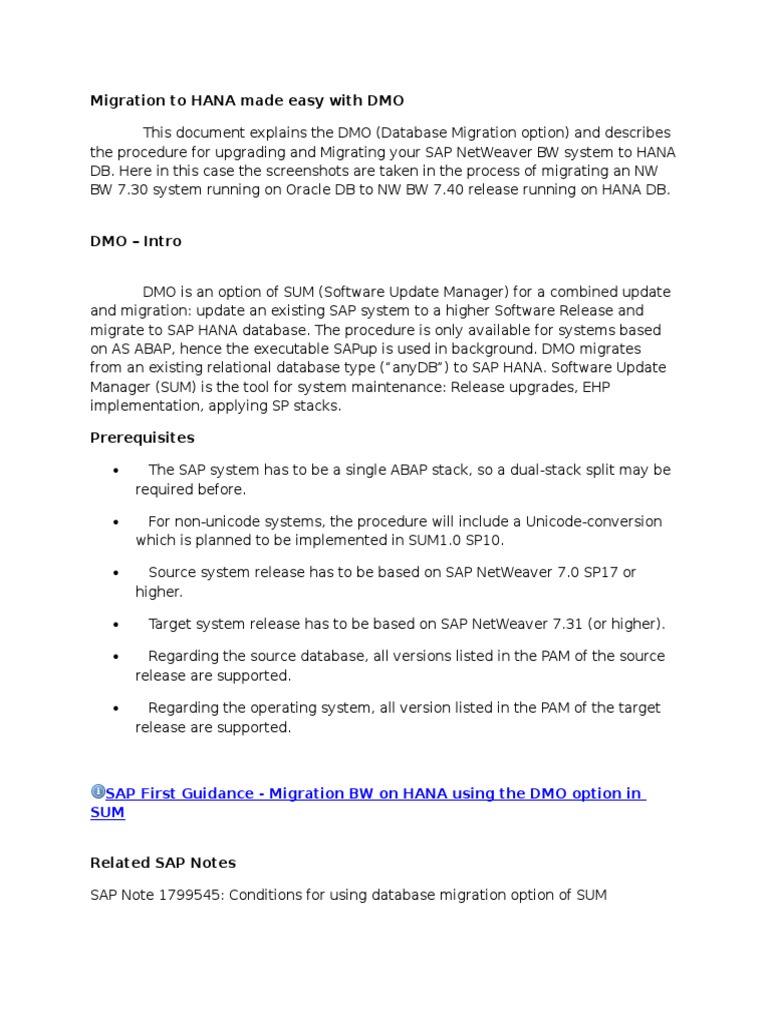 Migration To HANA Made Easy With DMO | PDF | Sap Se | Databases