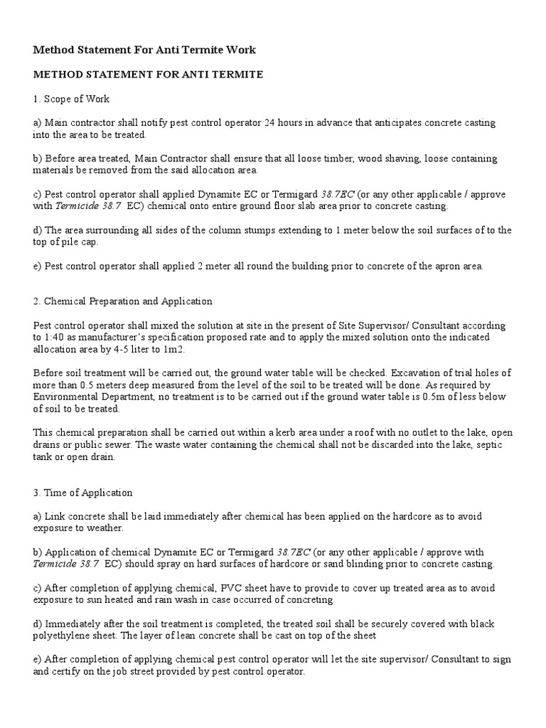 Method Statement - Anti Terminate Work | PDF | Concrete | Deep Foundation
