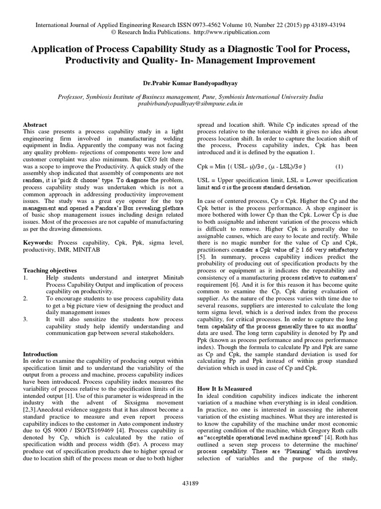 Application of Process Capability Study As A Diagnostic Tool For ...