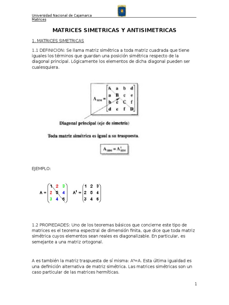 Matrices Simetricas y Antisimetricas | PDF | Matriz (Matemáticas ...