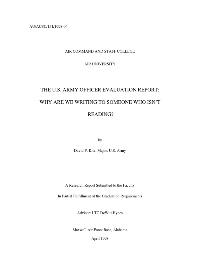 The U.S. Army Officer Evaluation Report; Why Are We Writing To Someone ...
