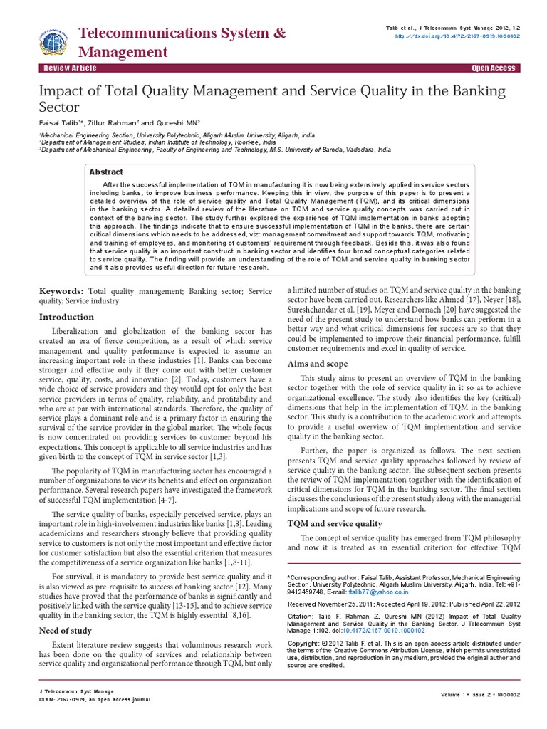 Impact of Total Quality Management and Service Quality in The Banking ...