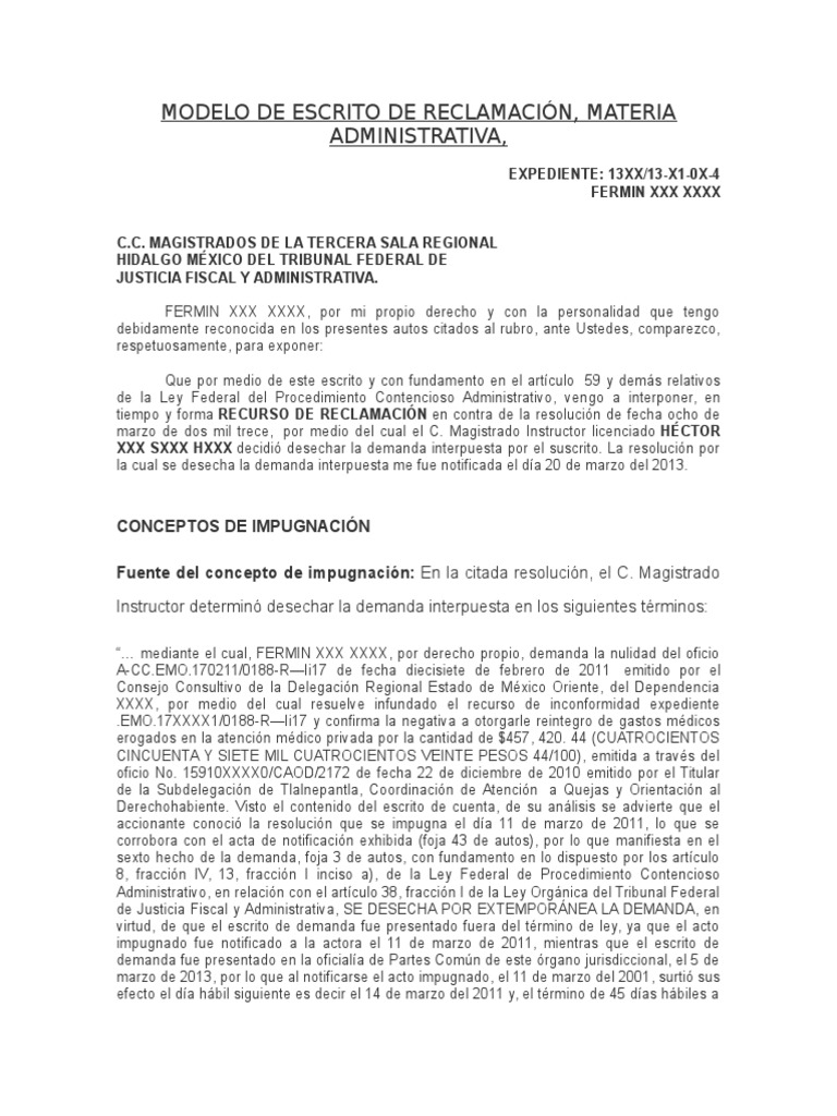 Modelo de Escrito de Reclamación | Demanda judicial | México