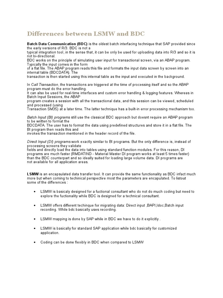Differences Between LSMW and IDOC | PDF | Electronic Data Interchange | Application Programming ...