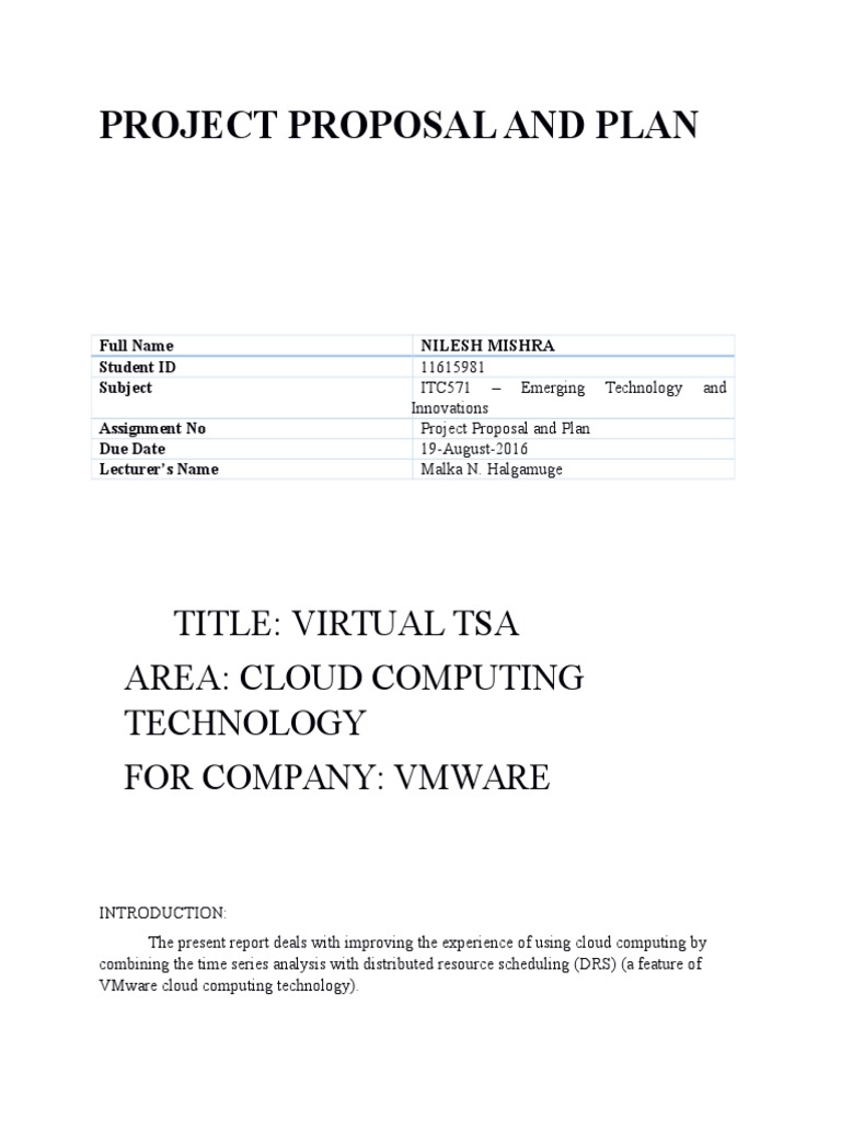 Project Proposal and Plan: Title: Virtual Tsa Area: Cloud Computing Technology For Company ...