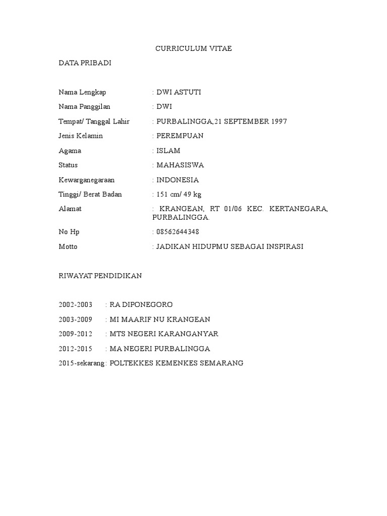 CV Dwi & Visi Misi | PDF