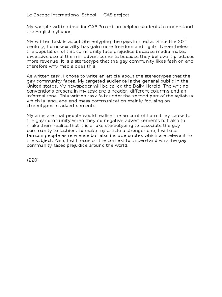 Sample Written Task One For IB English SL/HL Language & Literature ...