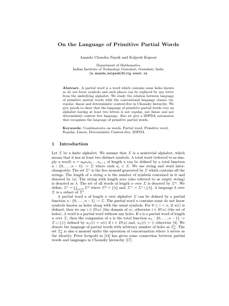 On The Language of Primitive Partial Words | PDF | String (Computer ...