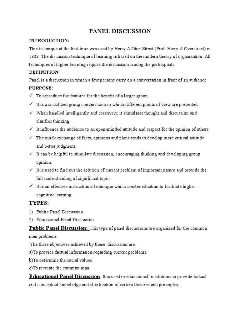 Panel Discussion | PDF | Conversation | Thought