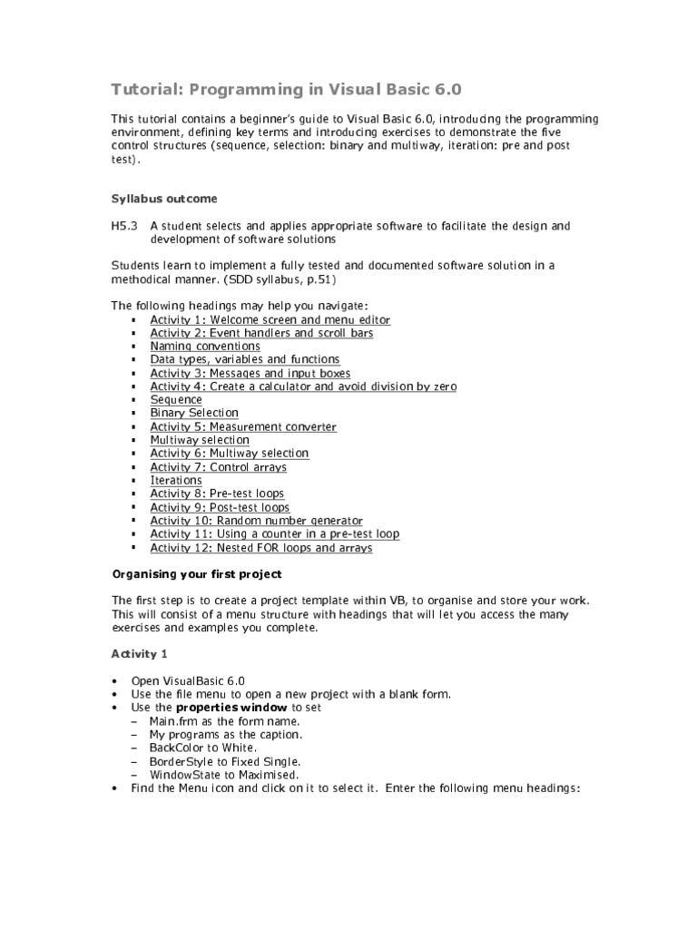 Visualbasic Tutorial Pdf Control Flow Data Type