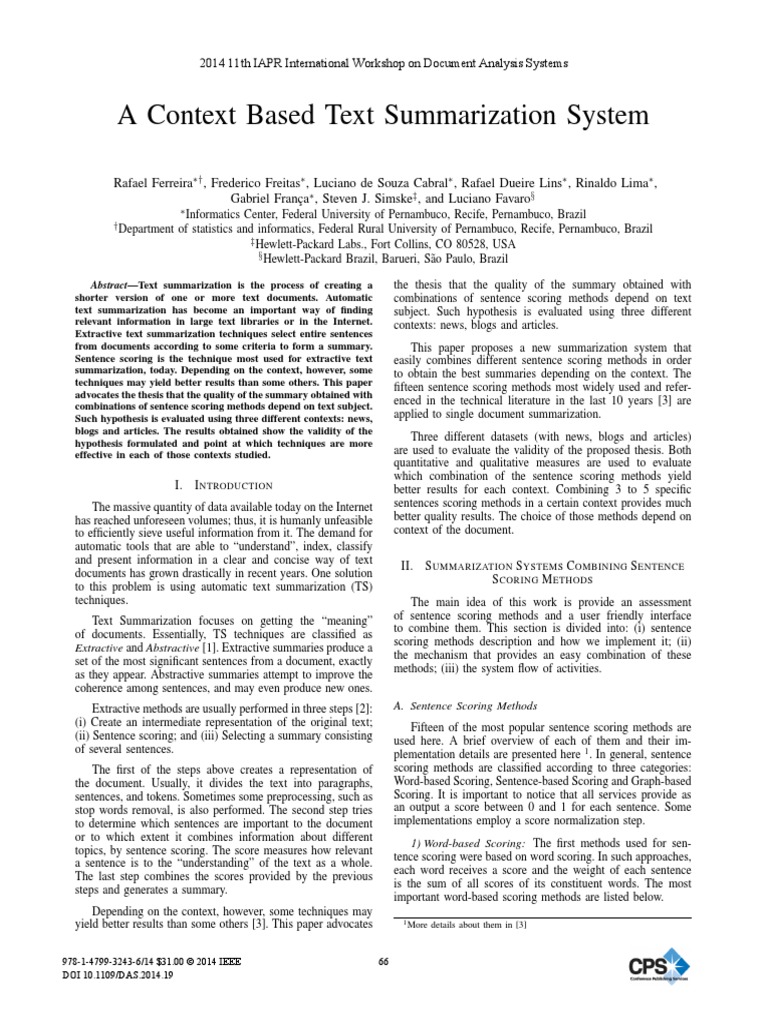 A Context Based Text Summarization System | PDF | Areas Of Computer Science | Cognitive Science