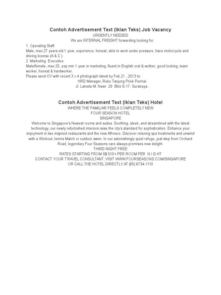 Contoh Advertisement Text | PDF | Industries | Service Industries