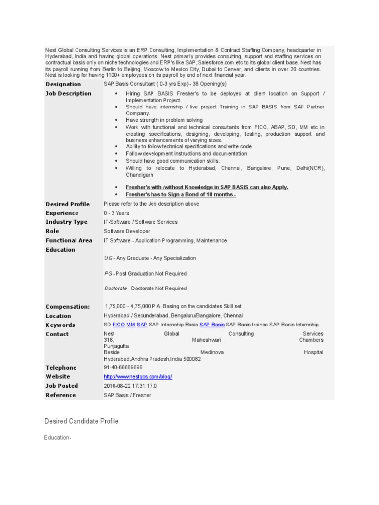 Designation Job Description | Download Free PDF | Sap Se | Recruitment