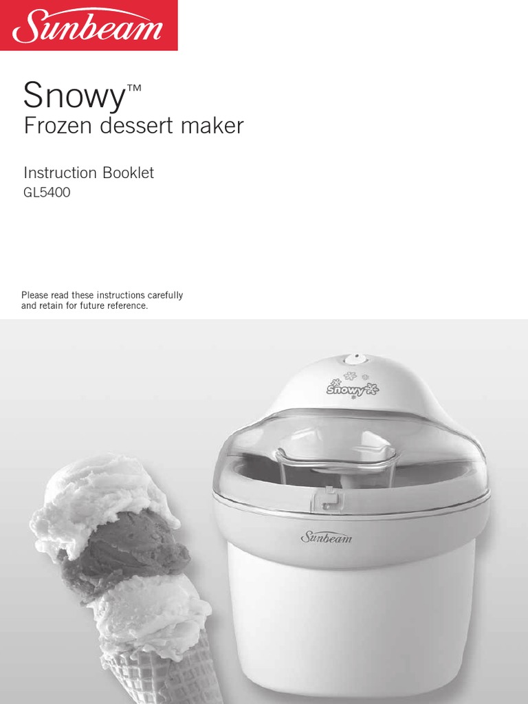 Snowy Frozen Dessert Maker Manual PDF Ice Cream Custard