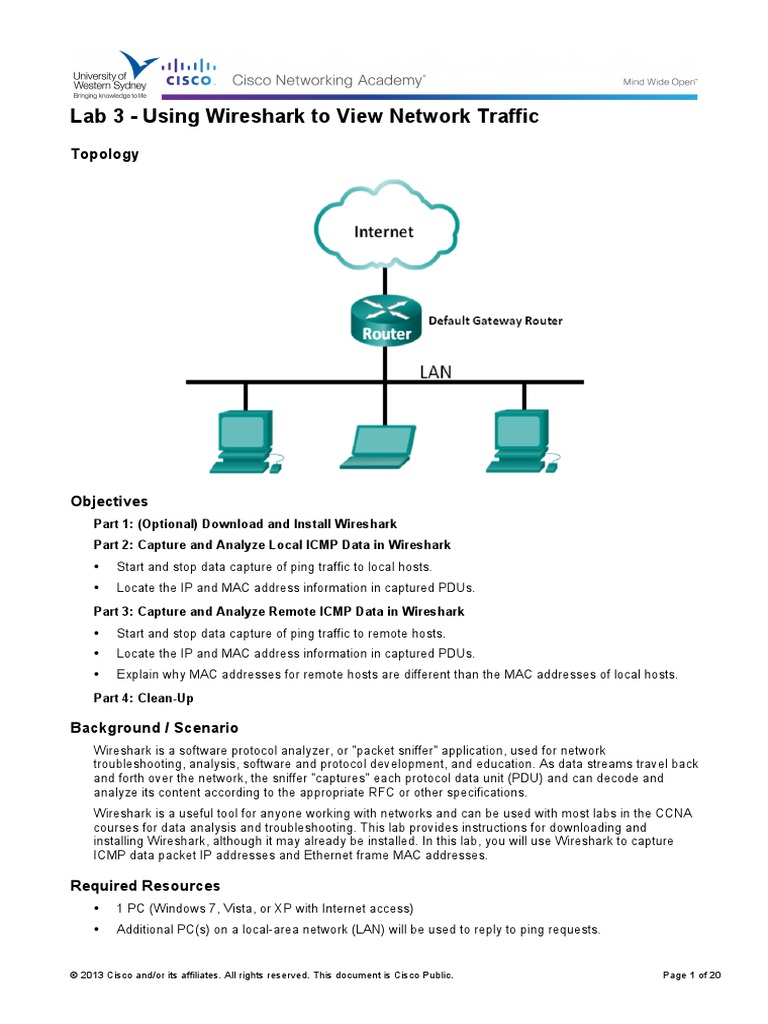 Lab 3 - Using Wireshark To View Network Traffic: Topology | PDF ...