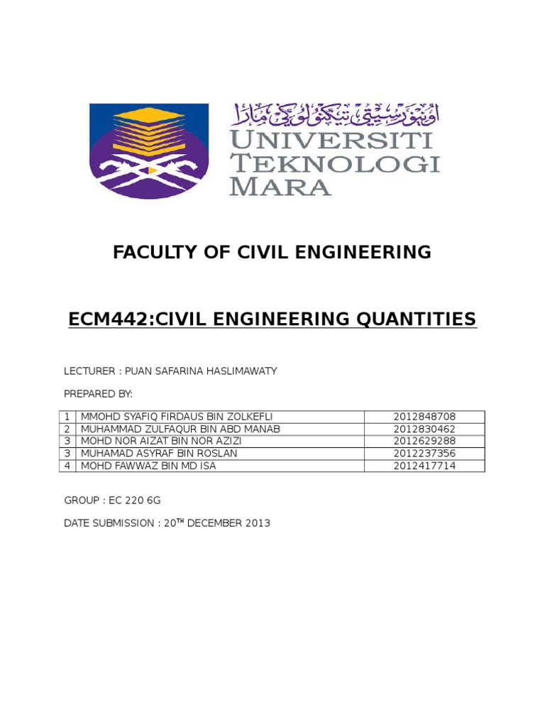 Faculty of Civil Engineering Quantities | PDF | Road Surface ...