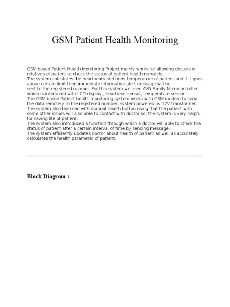 GSM Patient Health Monitoring | PDF | Manufactured Goods | Digital ...